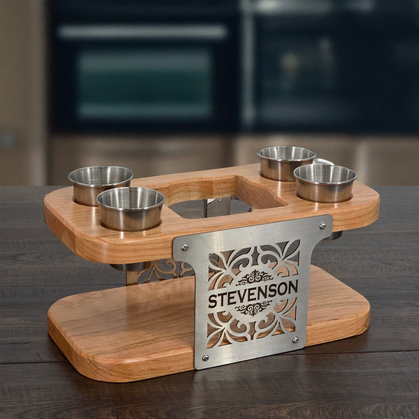 Personalized Whiskey or Tequila Bottle & Shot Glass Stand