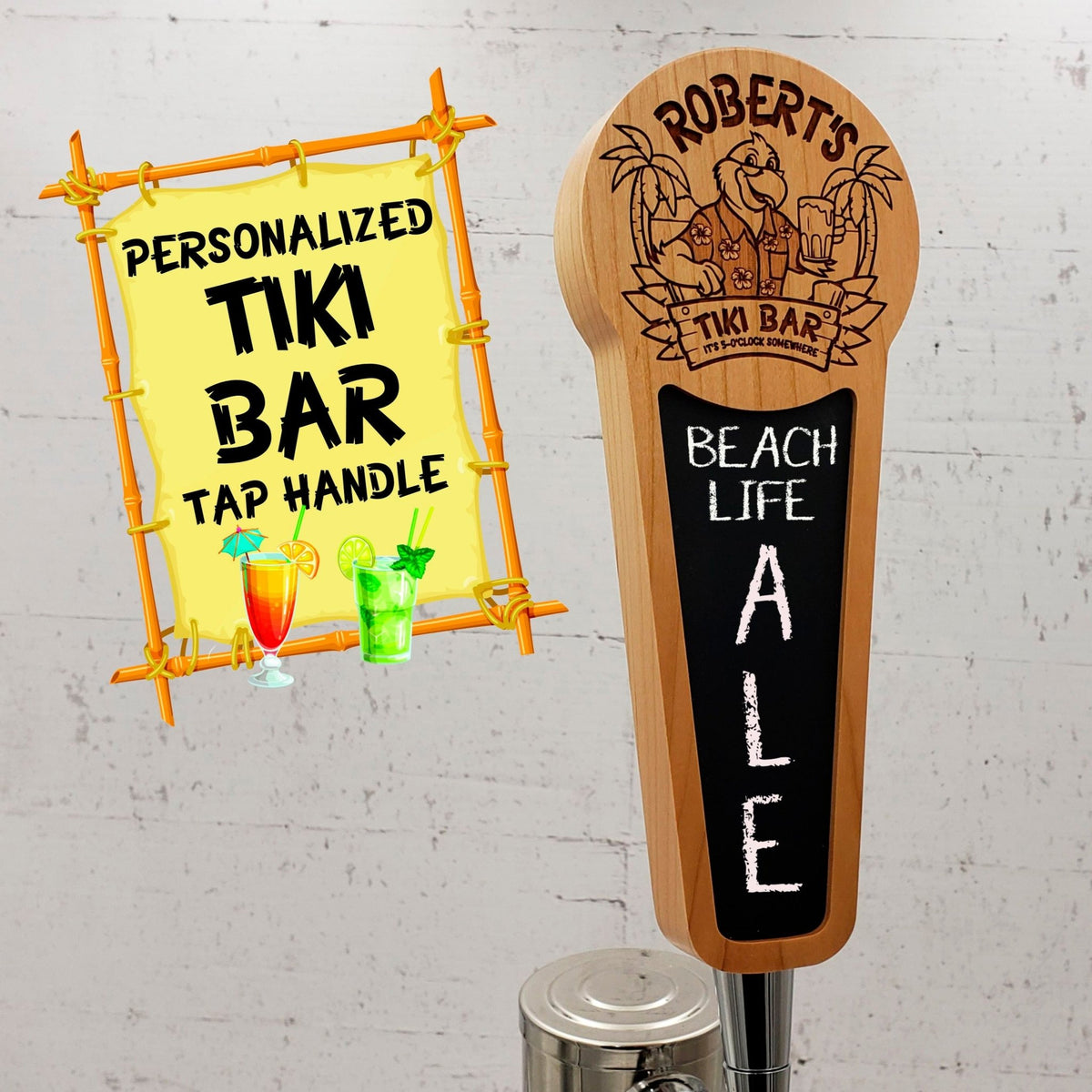 Tiki Bar Tap Handle with Chalkboard Insert-Laser Engraved – Custom Brew ...